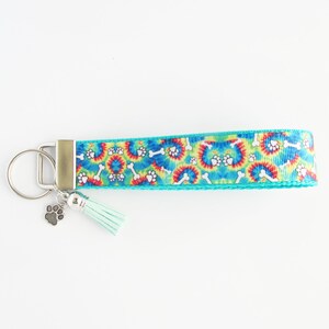 Dog Bone and Pawprint Key Fob - Pet Key Fob - Dog Keychain - Tie Dye ...