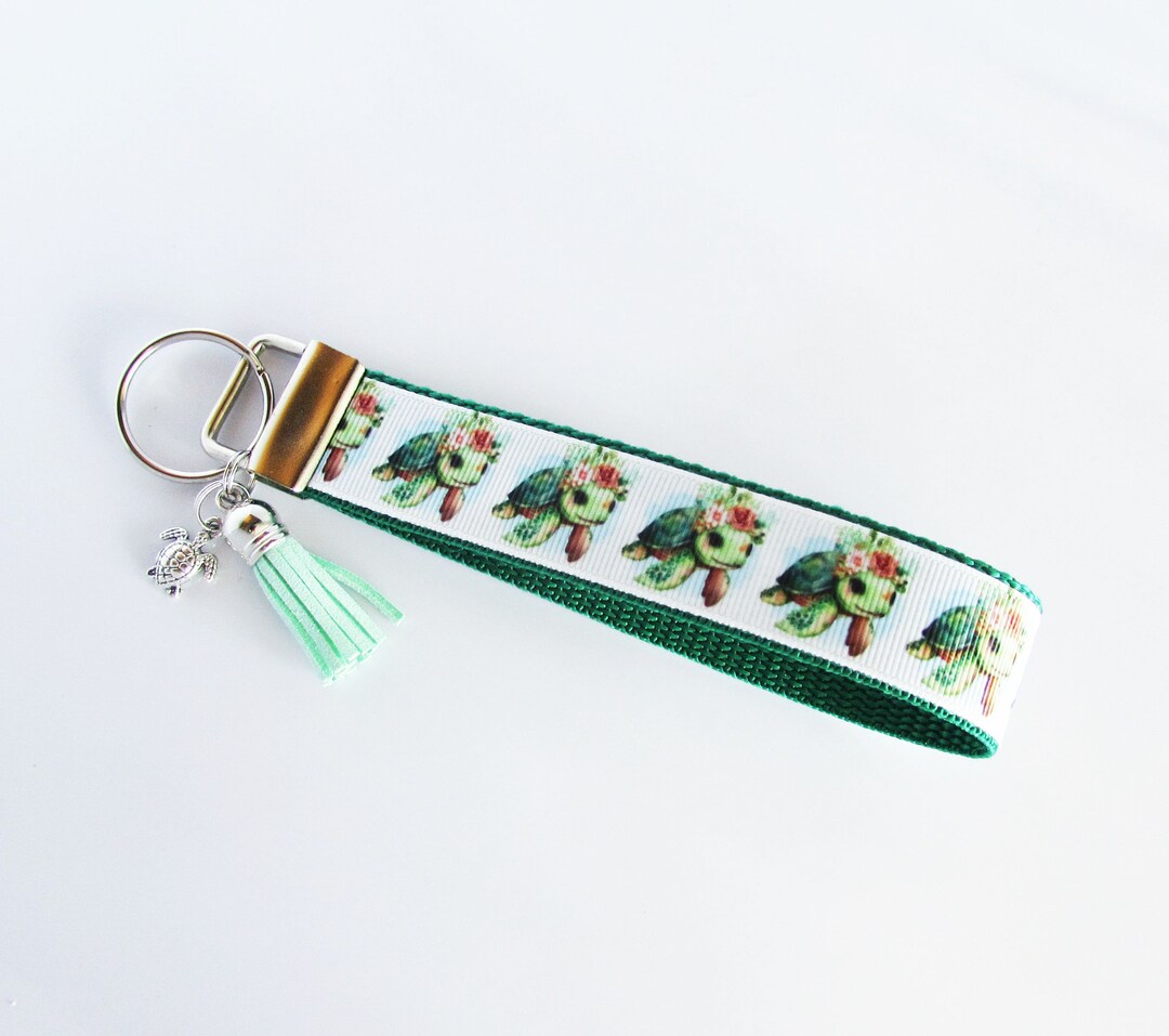 Sea Turtle Key Fob Wristlet - Sea Turtle Floral Crown Wristlet - Ocean ...
