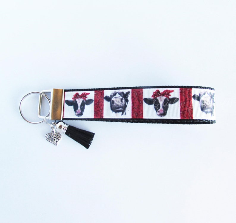 Cow Key Fob - Cow Keychain - Bandana Cow Wristlet - Heifer Key Fob ...