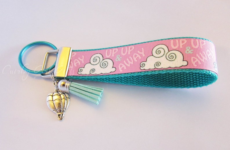 Clouds and Balloon Key Fob - up up and Away Key Fob - Hot Air Balloon ...