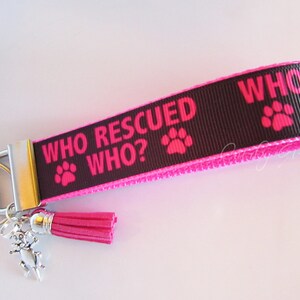 Dog Rescue Key Fob - Dog Key Fob - Paw Print Keychain - Who Rescued Who ...