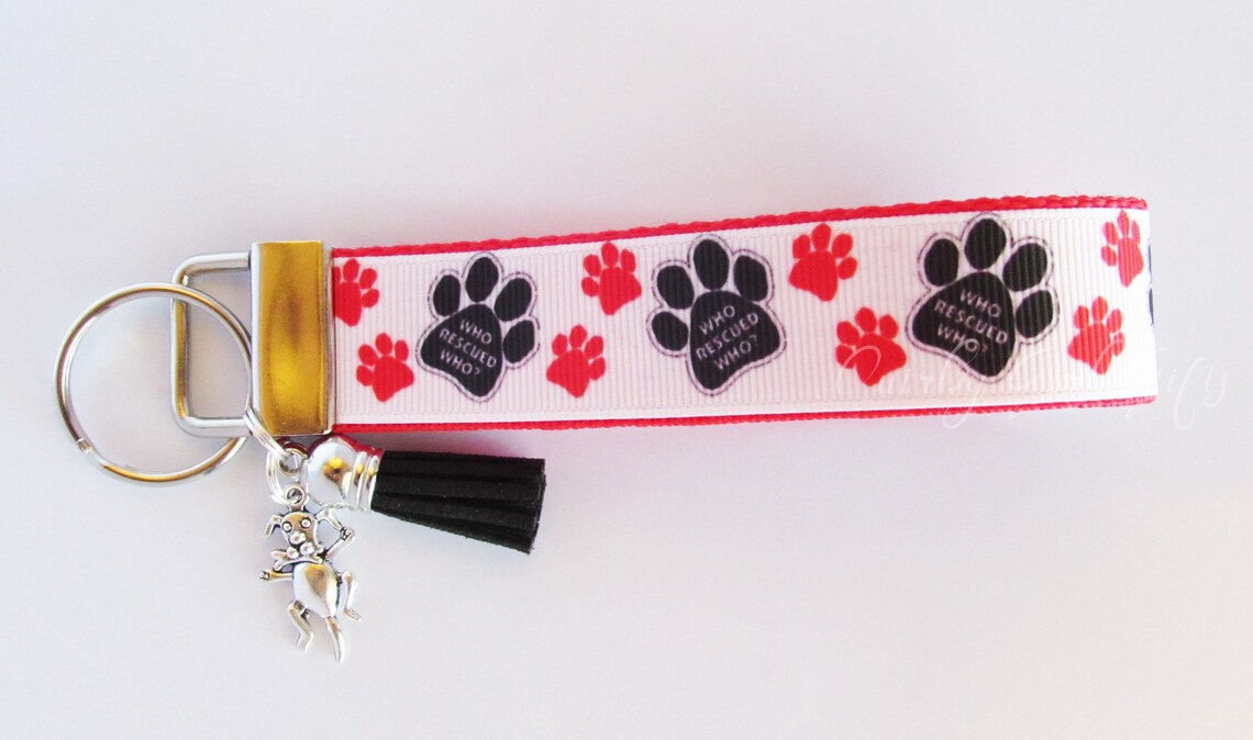 Paw Print Key Fob Dog Key Fob Who Rescued Who Key Fob | Etsy