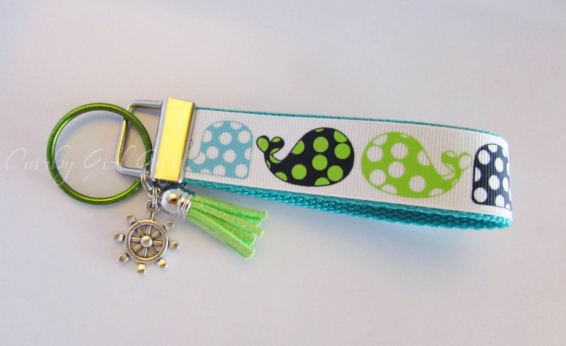 Whale Key Fob Polka Dot Whales Key Chain Lime Navy Blue | Etsy