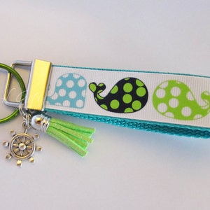 Whale Key Fob - Polka Dot Whales Key Chain - Lime Navy Blue Whale Key ...