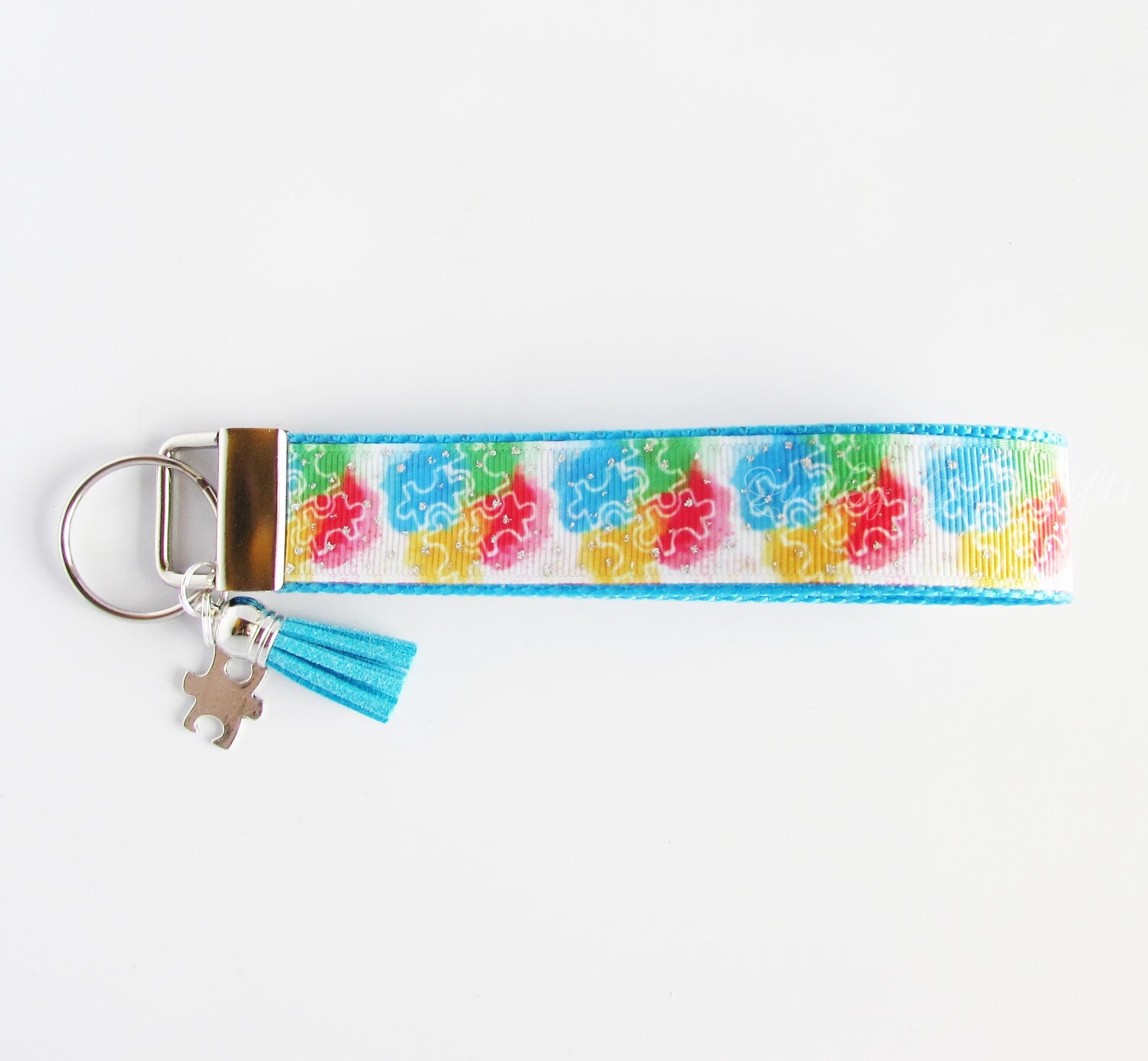 Watercolor Autism Puzzle Key Fob Autism Keychain Puzzle | Etsy