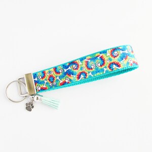 Dog Bone and Pawprint Key Fob - Pet Key Fob - Dog Keychain - Tie Dye ...