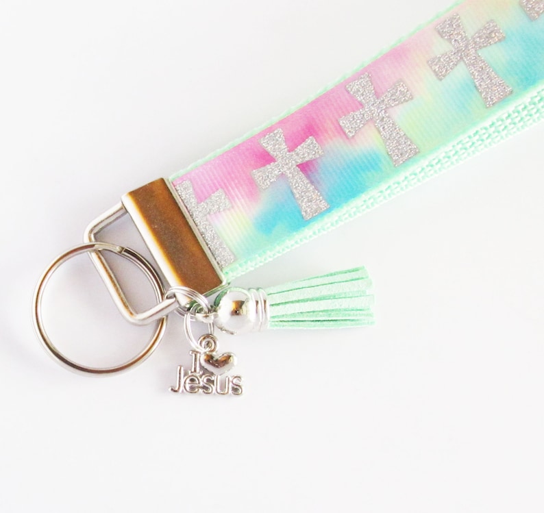 Glittered Silver Cross Key Fob Christian Key Fob | Etsy
