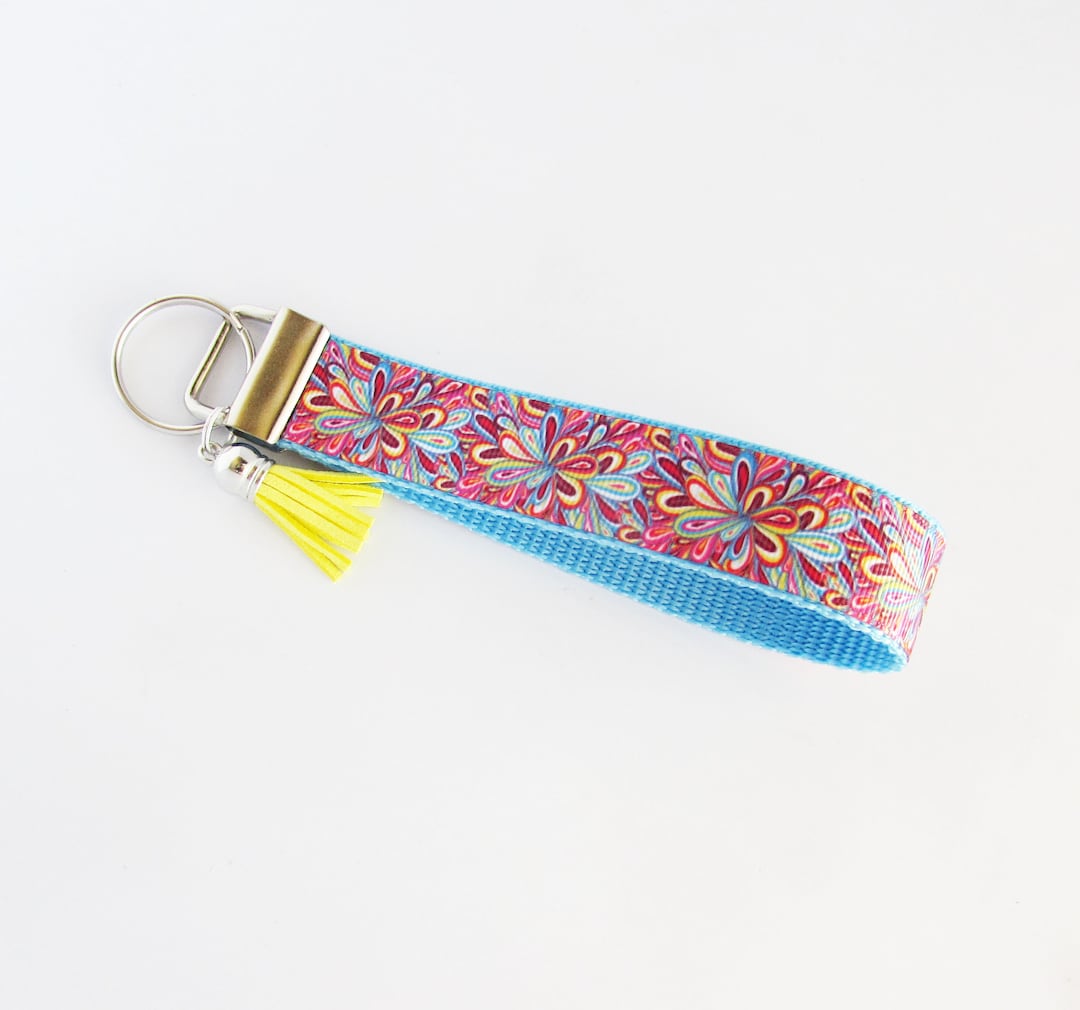 Rainbow Flower Key Fob Wristlet - Floral Gifts - Groovy Rainbow Flower ...