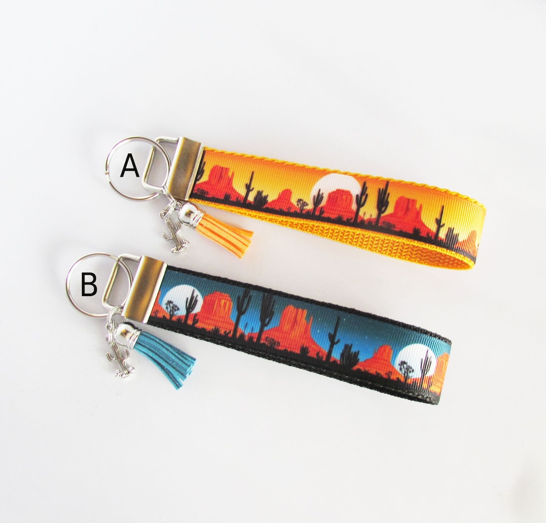 Cactus Desert Sunset Key Fob - Desert Night Sky Keychain Wristlet ...