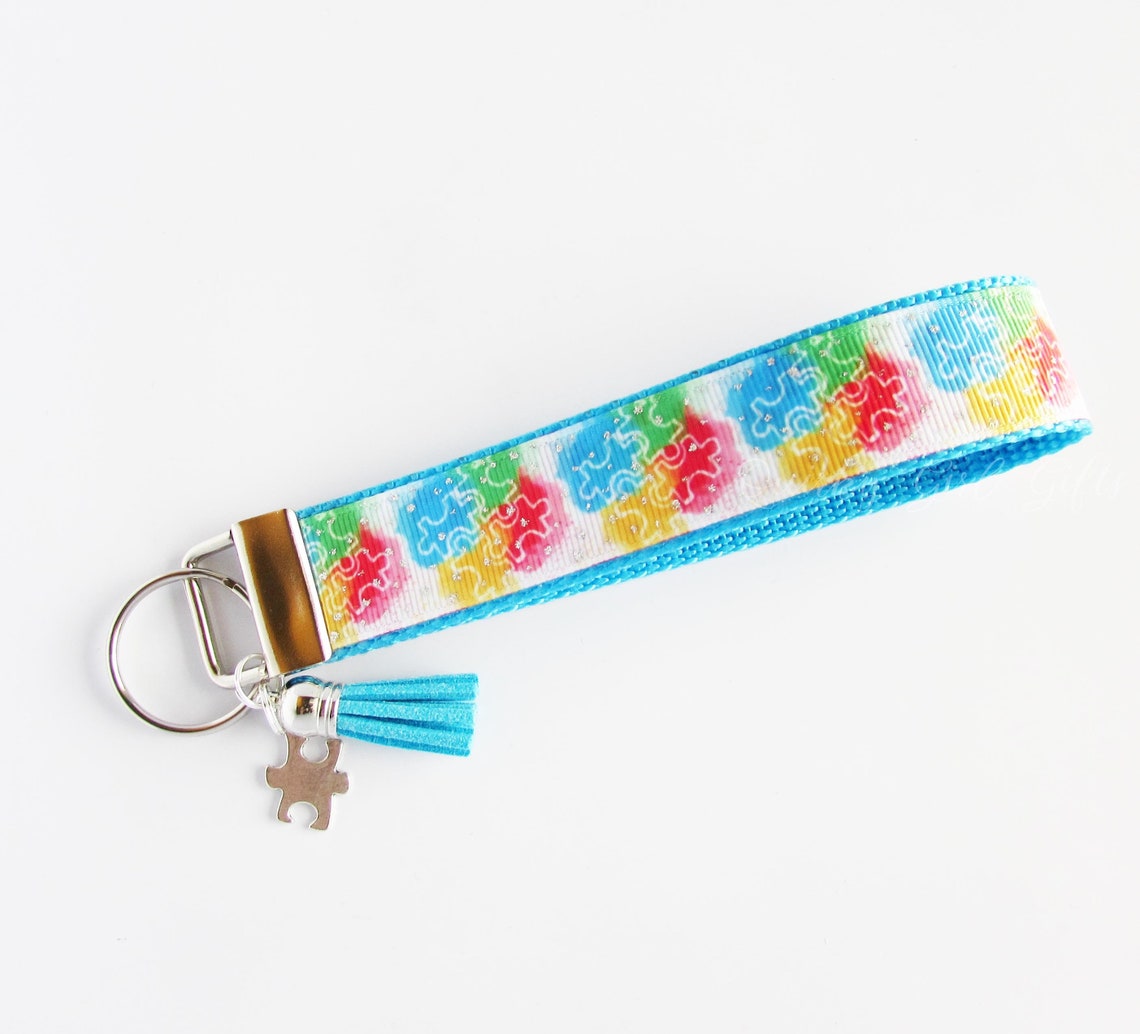 Watercolor Autism Puzzle Key Fob Autism Keychain Puzzle | Etsy
