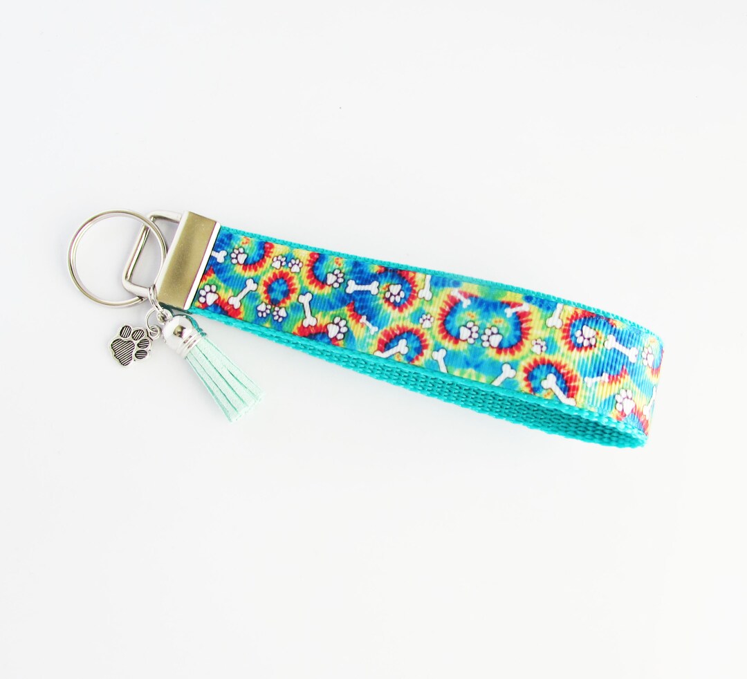 Dog Bone and Pawprint Key Fob - Pet Key Fob - Dog Keychain - Tie Dye ...