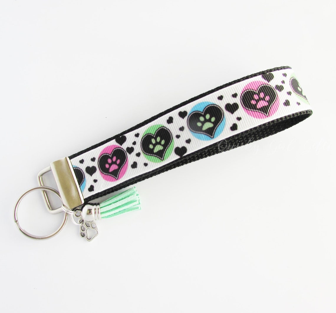 Dog Paw Print Key Fob - Paw Print Keychain - Heart Puppy Pawprint Key ...