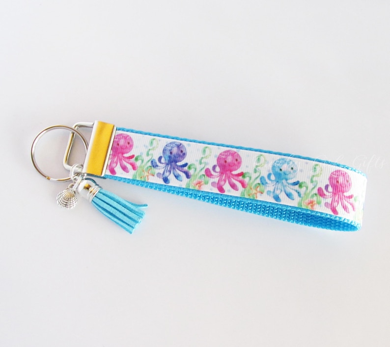 Octopus Key Fob – Ocean Life Wristlet With Shell Charm - Etsy