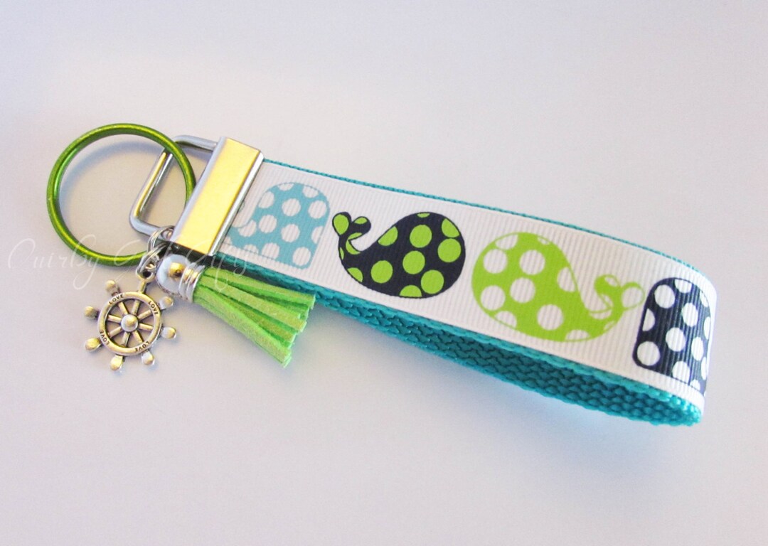 Whale Key Fob - Polka Dot Whales Key Chain - Lime Navy Blue Whale Key ...