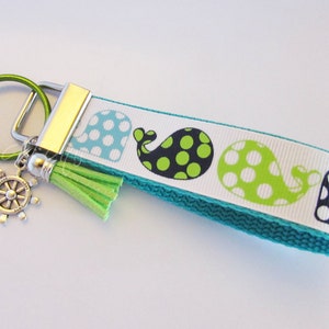 Whale Key Fob - Polka Dot Whales Key Chain - Lime Navy Blue Whale Key ...