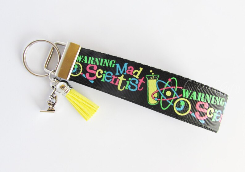 Warning Mad Scientist Key Fob - Atom Test Tube Key Fob - Neon Scientist ...