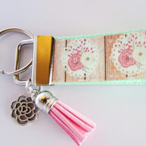 Floral Key Fob - Flower Keychain - Flowers and Doilies Key Fob - Floral ...