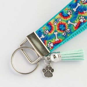 Dog Bone and Pawprint Key Fob - Pet Key Fob - Dog Keychain - Tie Dye ...