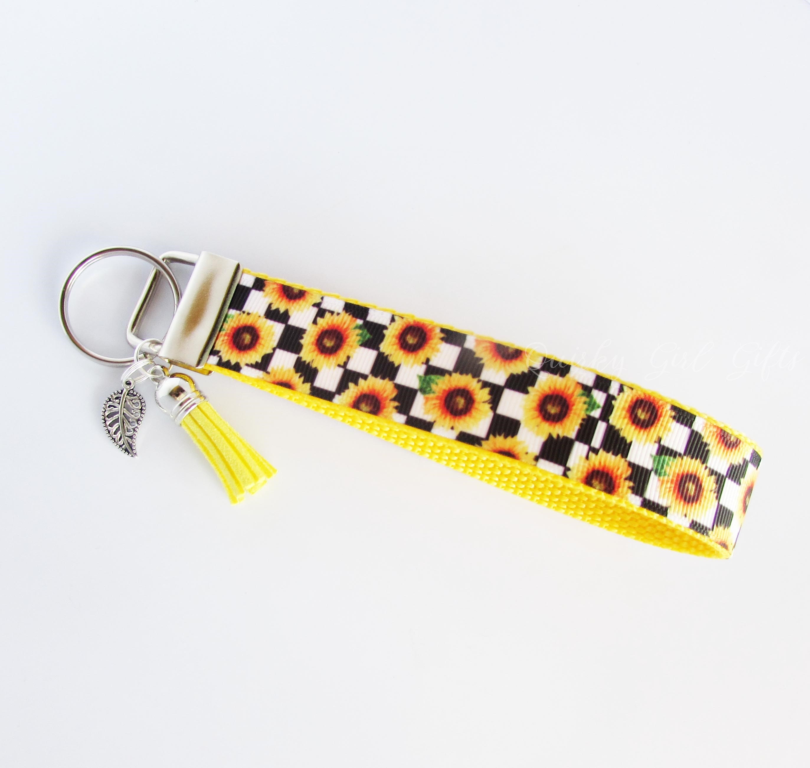 Sunflower Check Key Fob - Sunflower Keychain - Sunflower Checkerboard ...