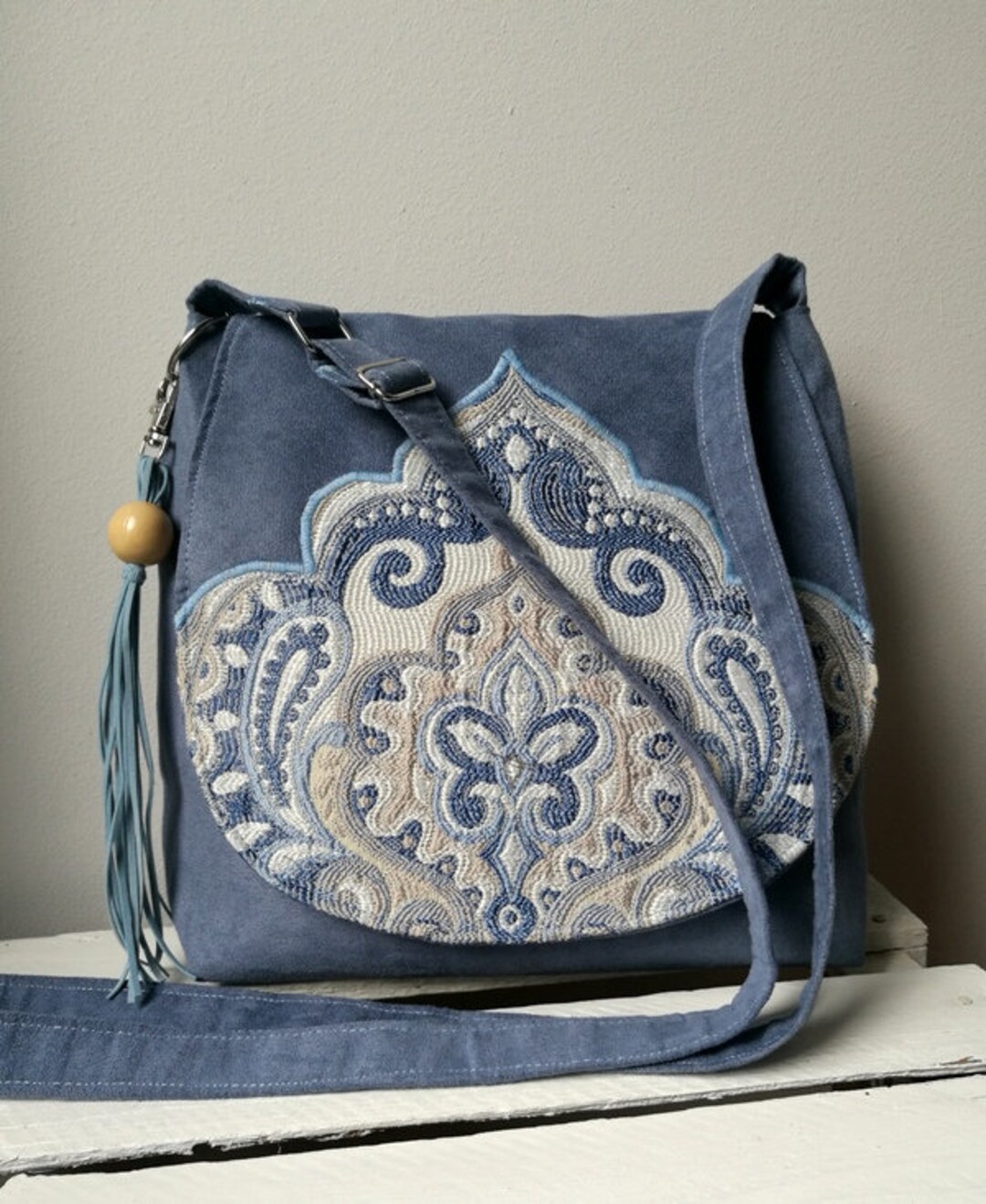 Blue Boho Bag Vegan Messenger Bag Sling Crossbody Bag Oriental Bag ...