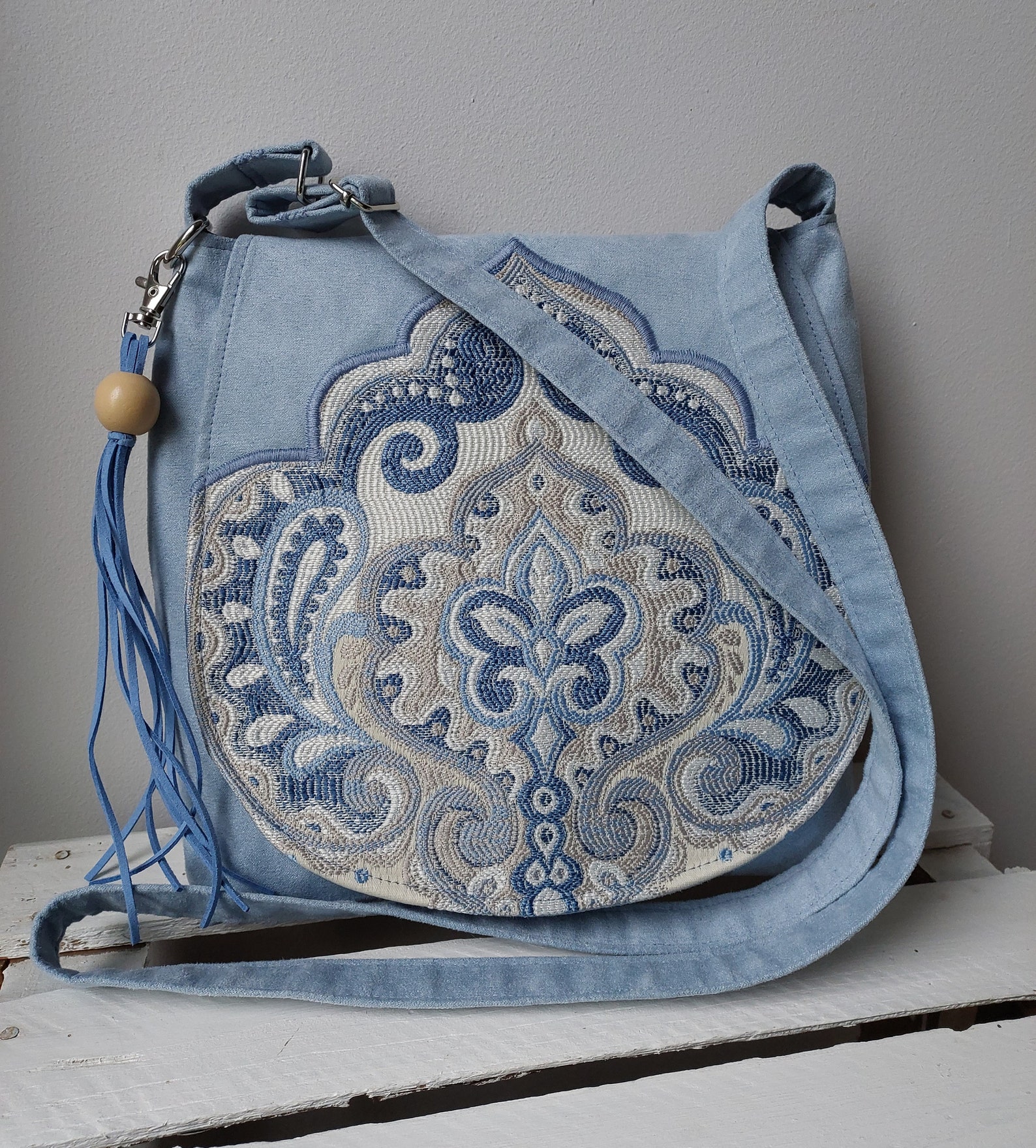 Blue Boho Bag Vegan Messenger Bag Sling Crossbody Bag Oriental Bag ...