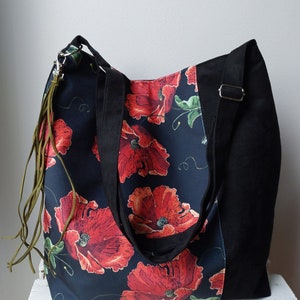 Large Schoulder Bag With Popies, All Day Carry Bag, Floral Bag, Ethical ...