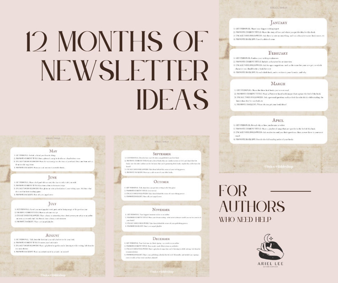 Author Newsletter Ideas: 12 Months of Email Topics - Etsy