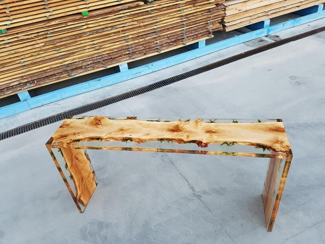 Console Table Resin Table With Moss Hall Table - Etsy