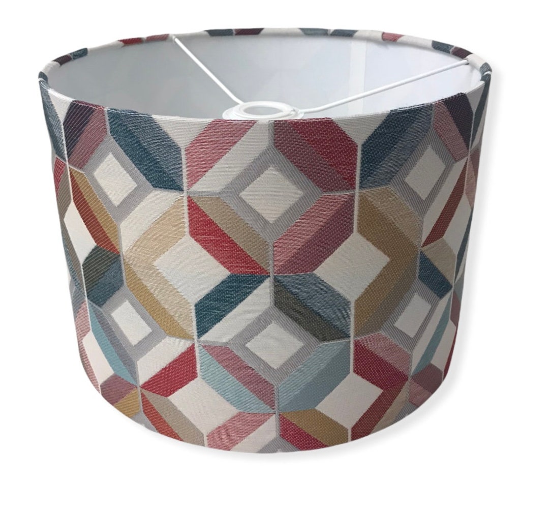 HANDMADE BESPOKE LAMPSHADE Multi Coloured Pink Red Blue Lamp Shade Drum ...