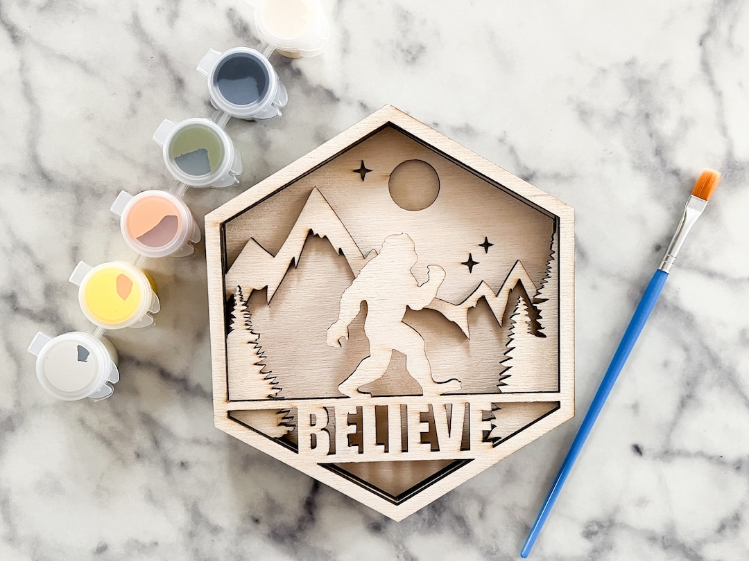 Bigfoot DIY Hexagon Layered Wood Painting Kit, Sasquatch Craft Project ...