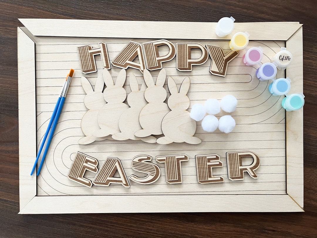 Happy Easter DIY Paint Craft Kit - Paint Your Own Wooden Sign - Spring ...