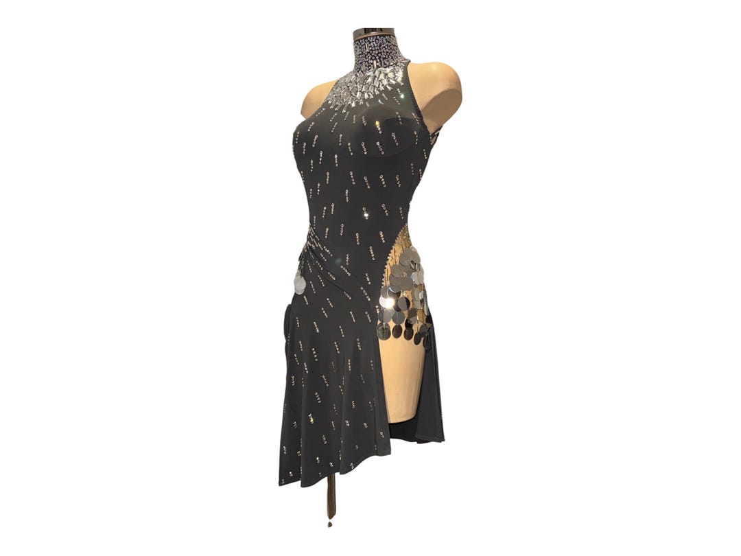Dark Grey Latin Competition Dance Dress Rhythm Bachata Chacha Dress ...