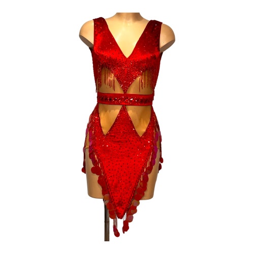 Red Latin Dance Competition Dress With Stones - Etsy