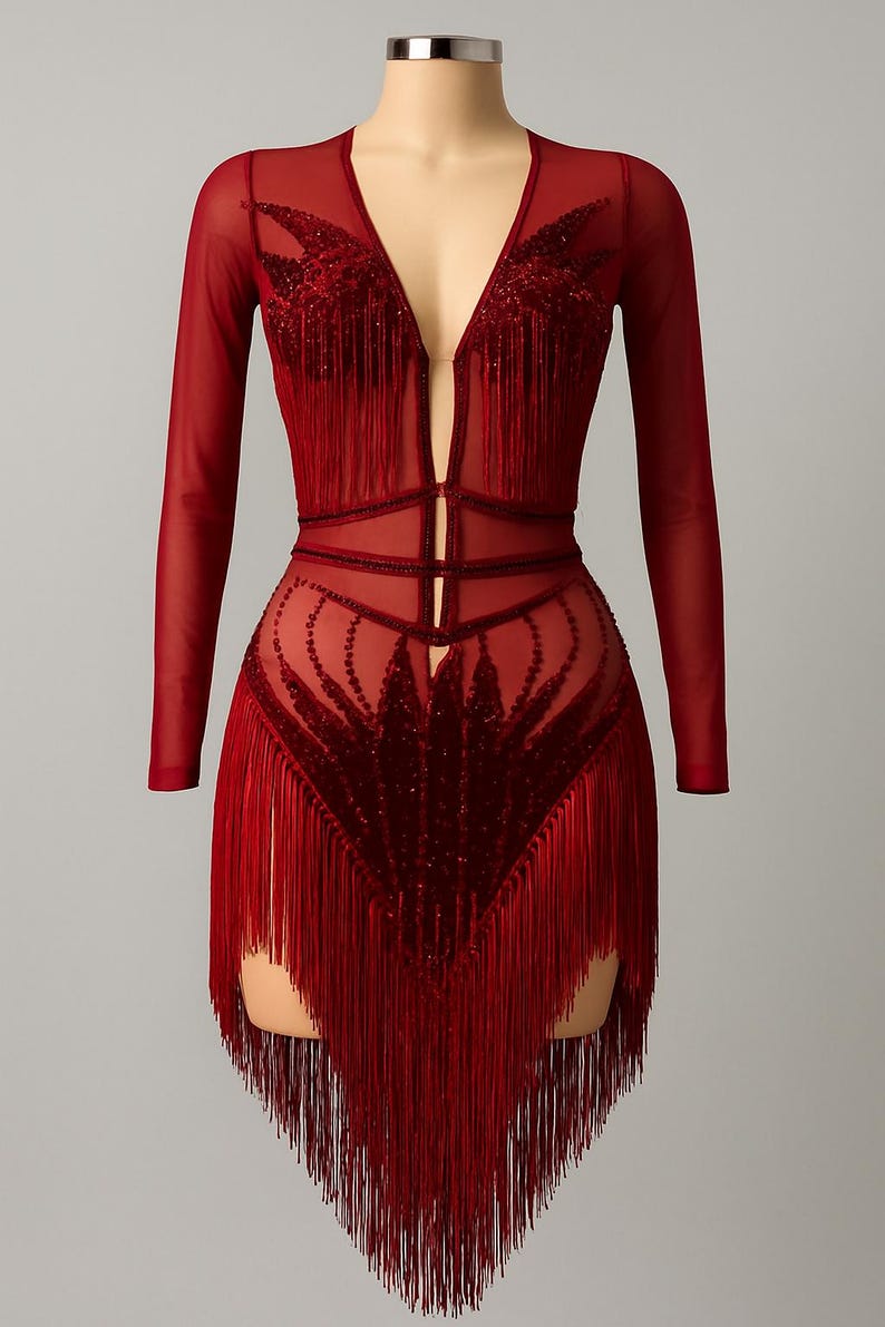 Latin Dance Dress Red Fringe Handmade Rhythm Costume Size 6-10 - Etsy