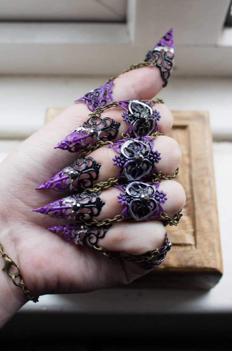 Gothic Claws - Full Hand Piece - Halloween - Black and Purple - Goth ...