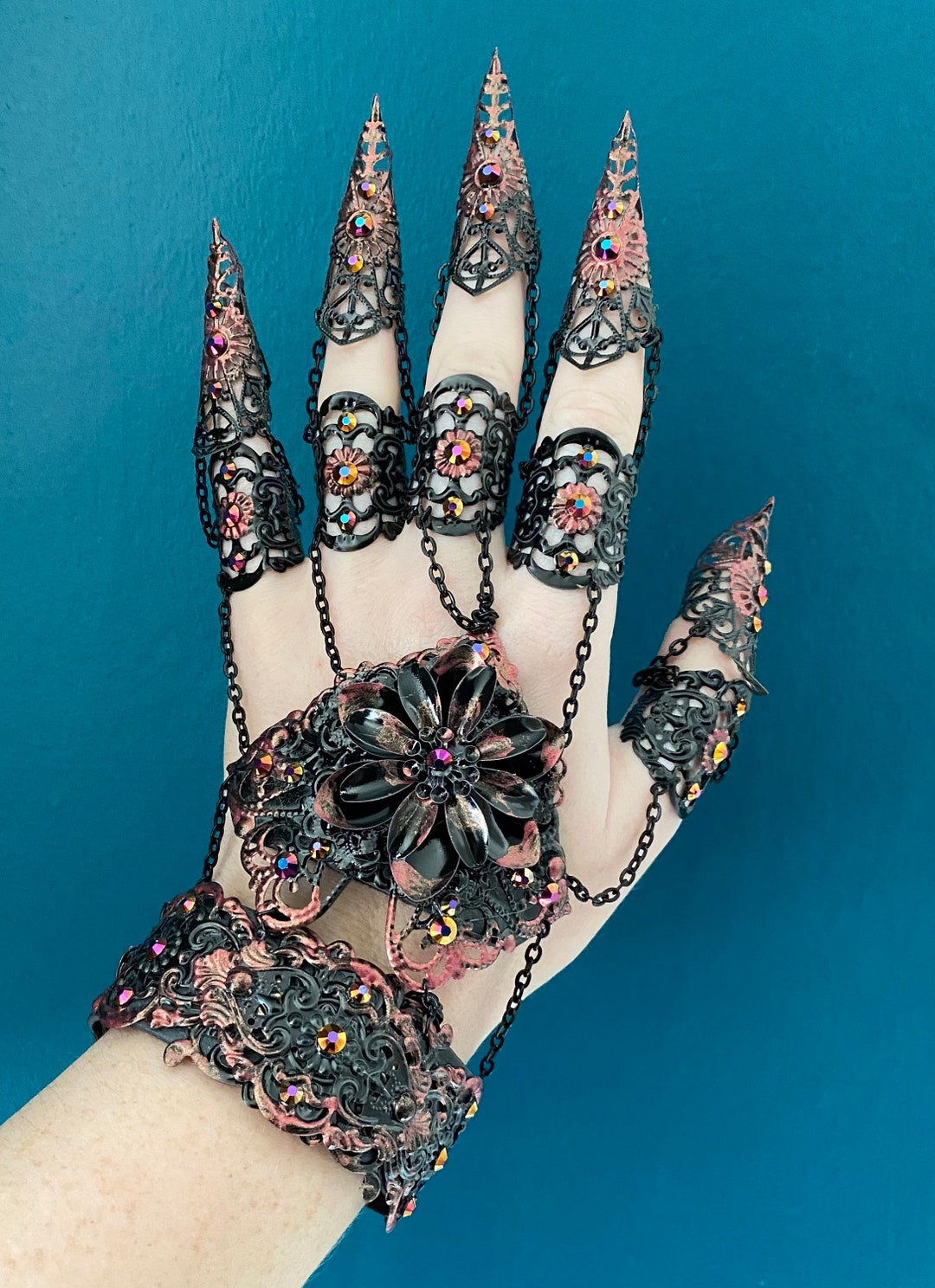 Black Vampire Claw Rings - Full Hand Armour - Halloween Costume - Nails ...