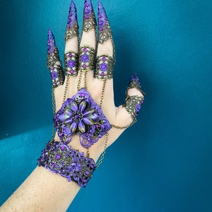 Purple Witch Claw Rings - Full Hand Armour - Halloween Costume - Nails ...