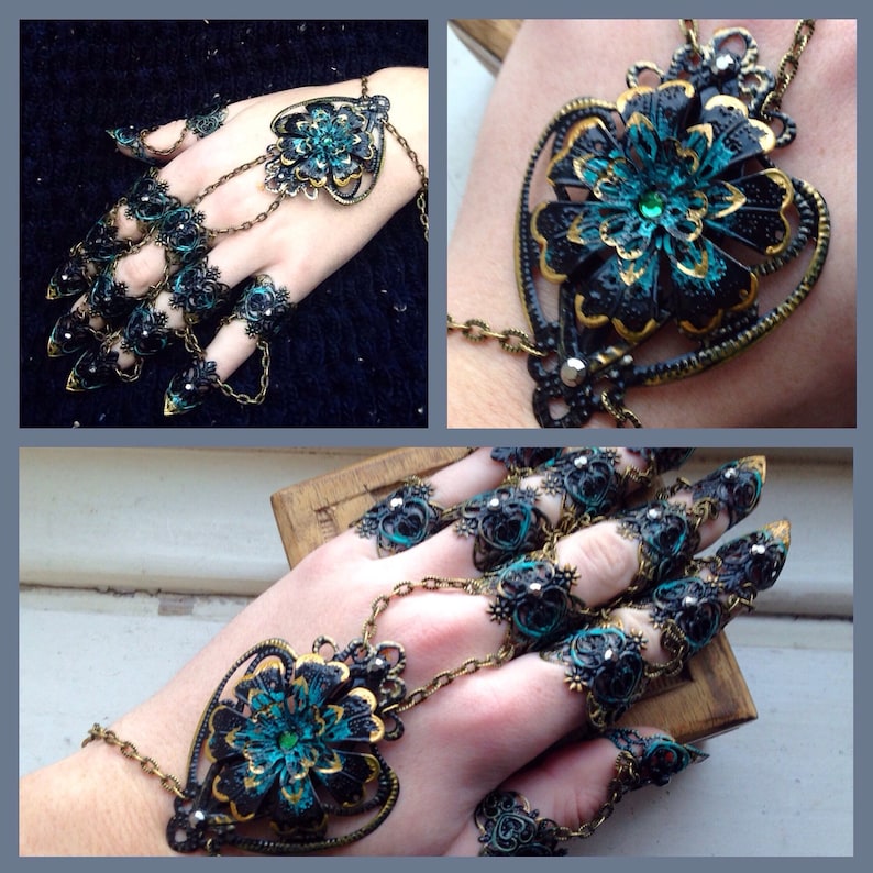 Finger Claws - Full Hand Black Dahlia - Adjustable Armour Rings ...