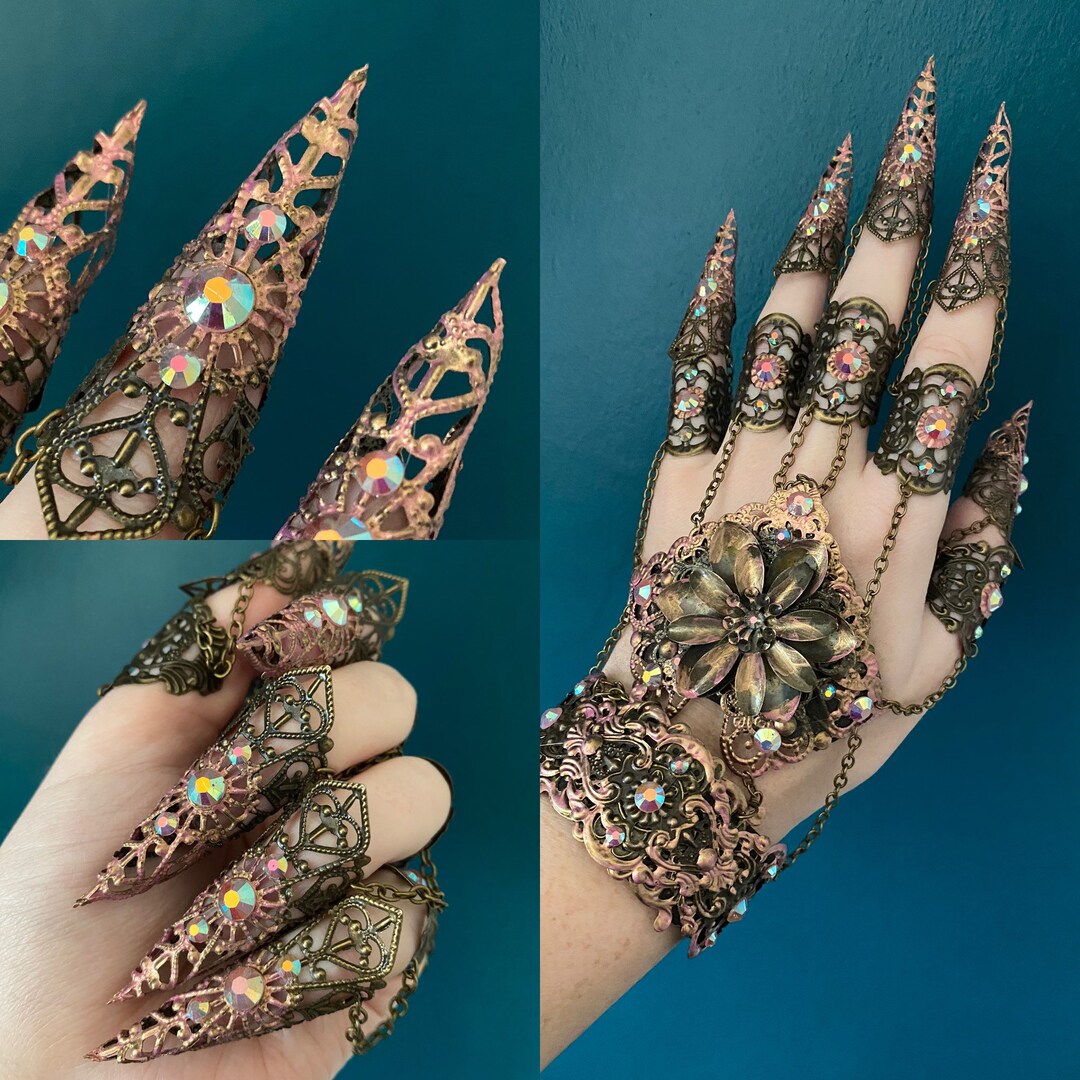 Rose Vampire Claw Rings Full Hand Armour Halloween Costume Nails ...