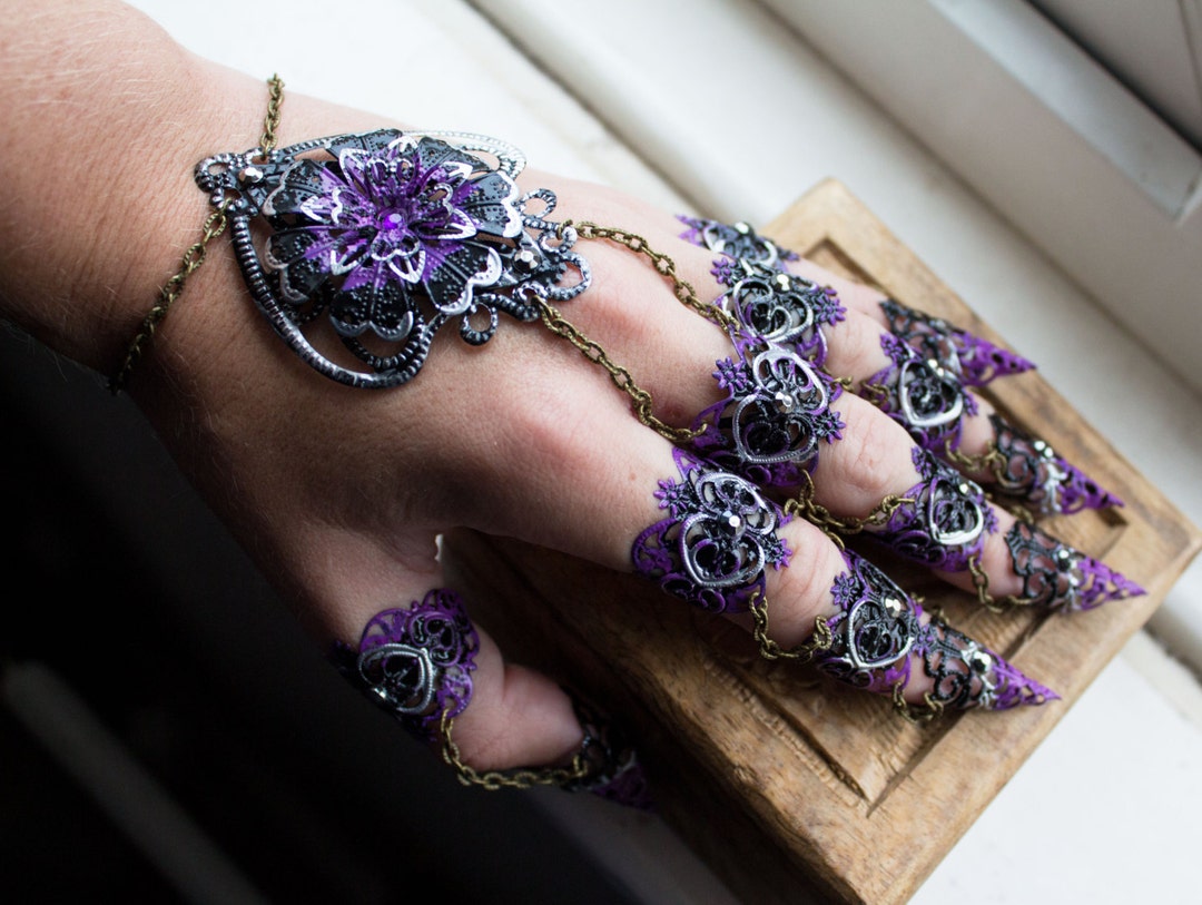 Gothic Claws - Full Hand Piece - Halloween - Black and Purple - Goth ...