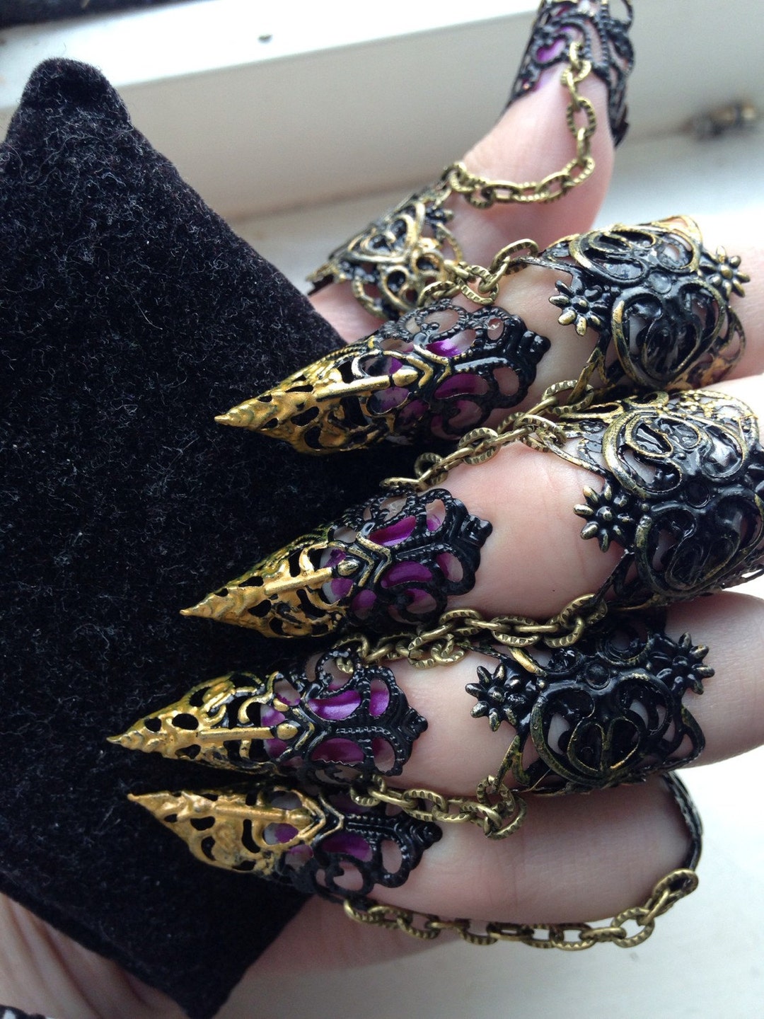 Claw Rings - Ebony Armour - Full Hand Set Midi Claw Rings - Adjustable ...