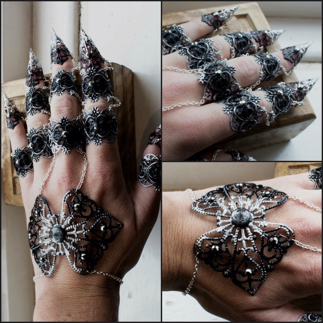 Finger Claws - Full Hand Dark Wraith - Black and Silver - Adjustable ...