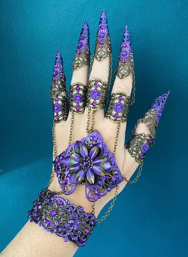 Purple Witch Claw Rings - Full Hand Armour - Halloween Costume - Nails ...