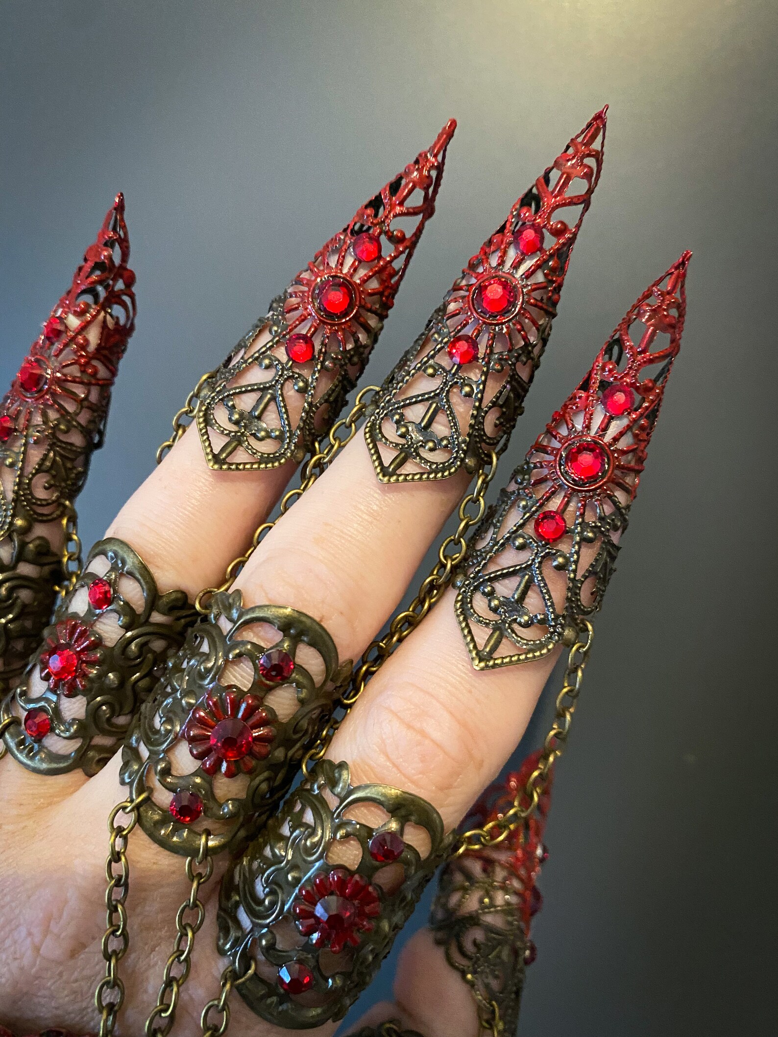 Red Vampire Claw Rings Full Hand Armour Halloween Costume - Etsy