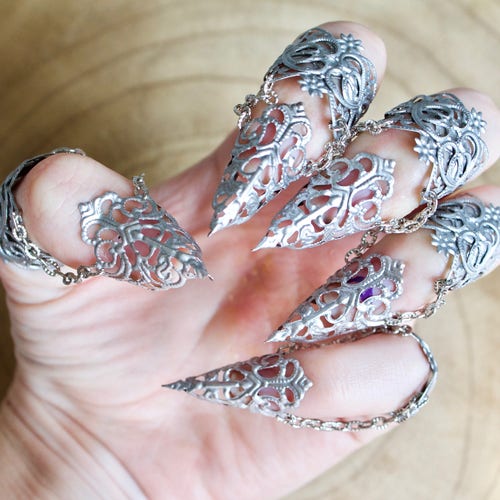 Silver Armour Full Hand Set Midi Claw Rings in Silver - Etsy