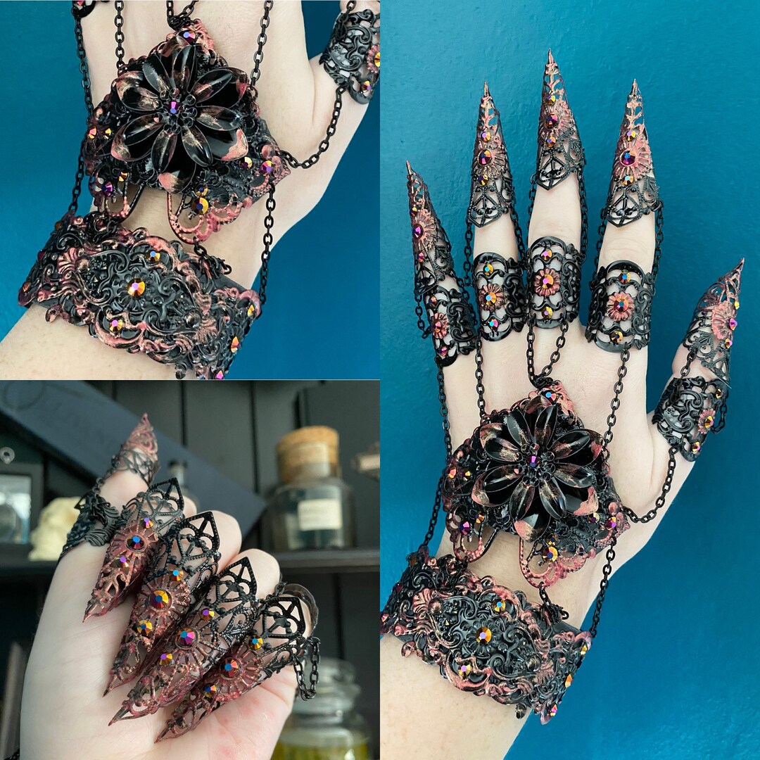 Black Vampire Claw Rings Full Hand Armour Halloween Costume Nails ...