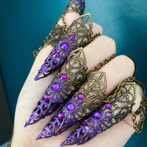 Purple Witch Claw Rings - Full Hand Armour - Halloween Costume - Nails ...