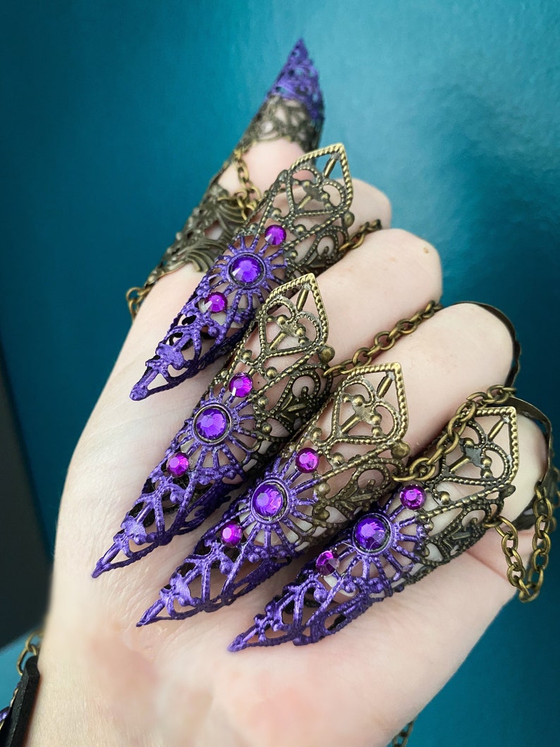 Purple Witch Claw Rings - Full Hand Armour - Halloween Costume - Nails ...