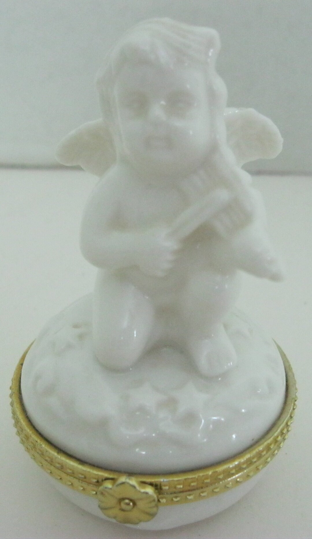 Vintage Cherub Trinket Box Porcelain Gold Band Hinged 4 in Tall - Etsy