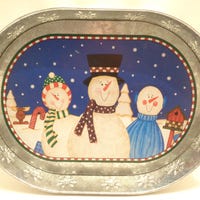 New Gorham Christmas in Color Snowman Tray Silver Metal and Enamel ...